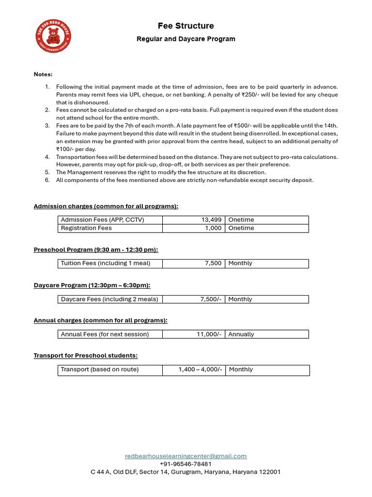 Daycare Fees Structure Overview | PDF