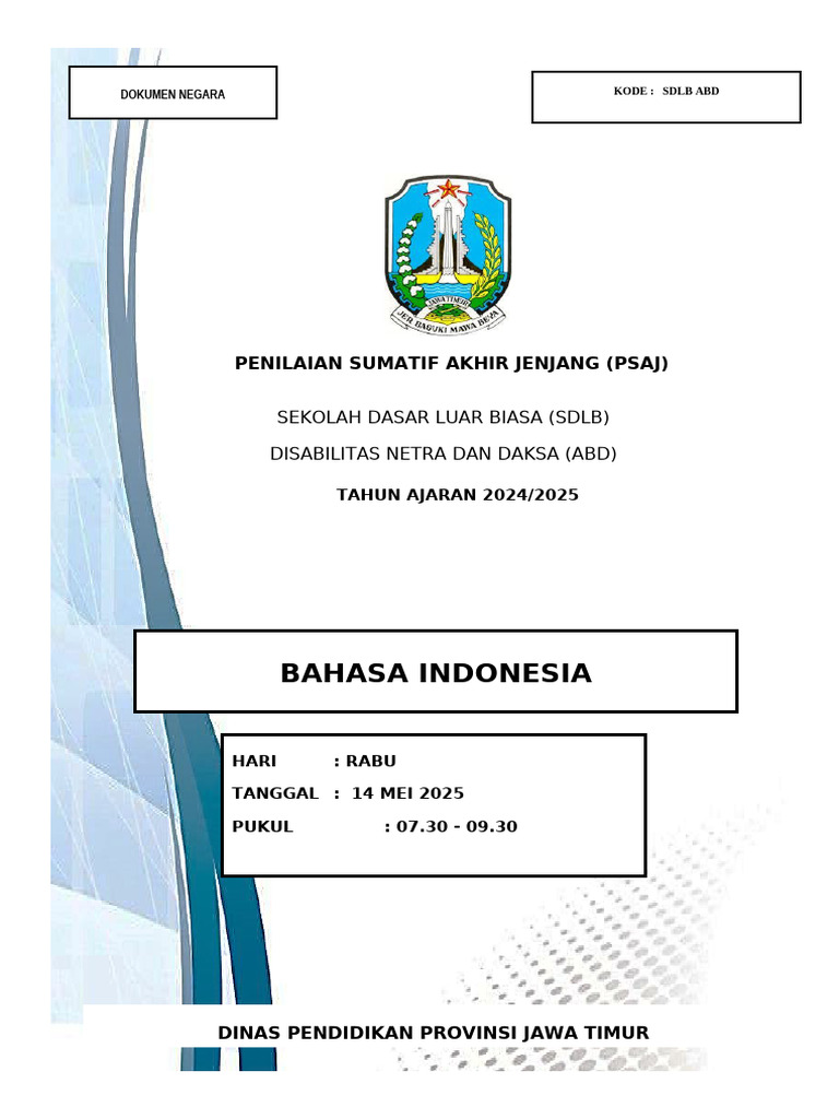 Naskah Soal Psaj SDLB Bahasa Indonesia 2025 081451 | PDF