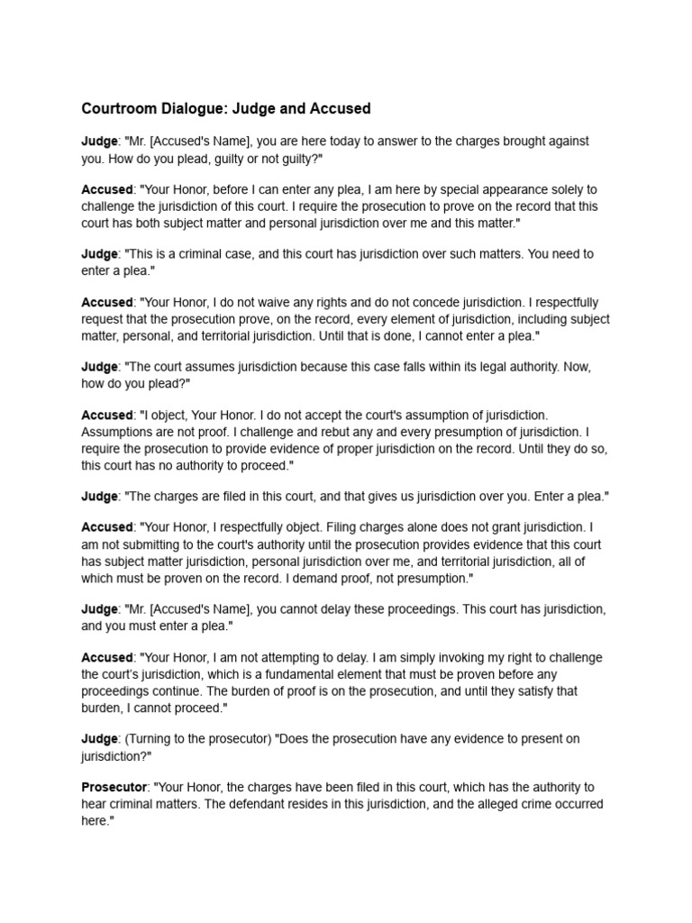 Courtroom Dialogue - Judge and Accusedprintimportant | PDF | Evidence ...