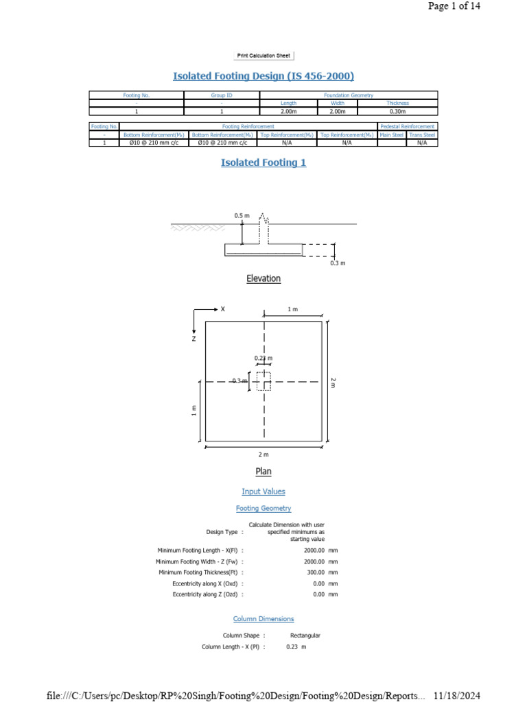 Footing Design Calculation | PDF | Structural Load | Deep Foundation