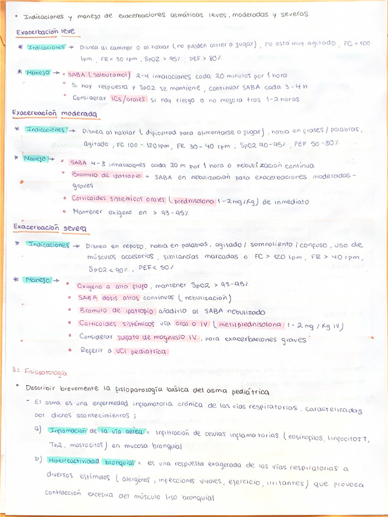 Indicaciones y Manejo de Exacerbaciones Asmáticas Leves, Moderadas y Severas | PDF