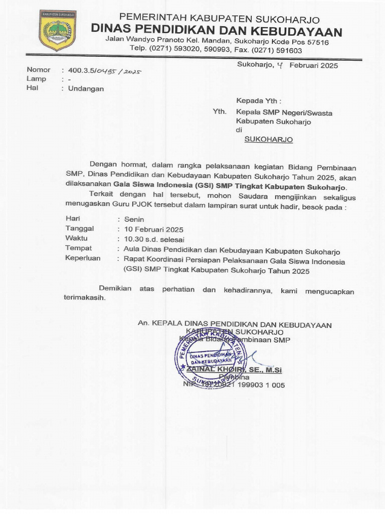 Undangan Rapat Koordinasi Persiapan Pelaksanaan GSI 2025_0001 | PDF