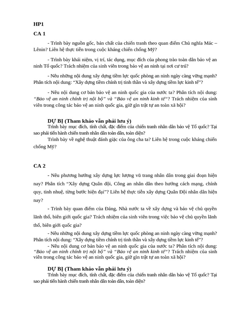 HP1 CA1: "Bảo vệ an ninh chính trị nội bộ" và "Bảo vệ an ninh kinh tế" | PDF