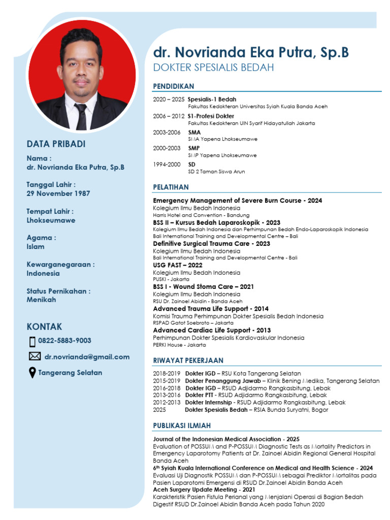 CV - Dr. Novrianda Eka Putra, Sp.B. | PDF