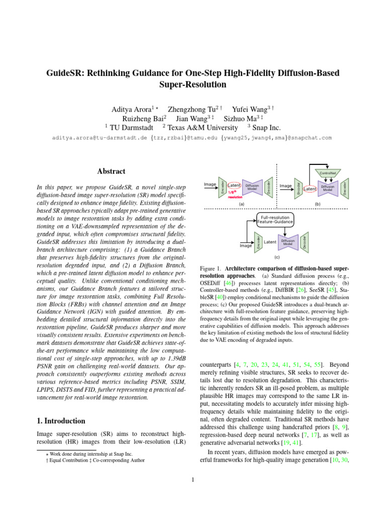 GuideSR Rethinking Guidance for One-Step High-Fidelity Diffusion-Based Super-Resolution | PDF ...