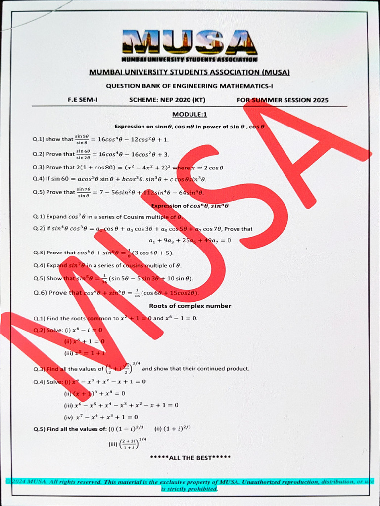 Mathematics m1 KT Musa QB | PDF