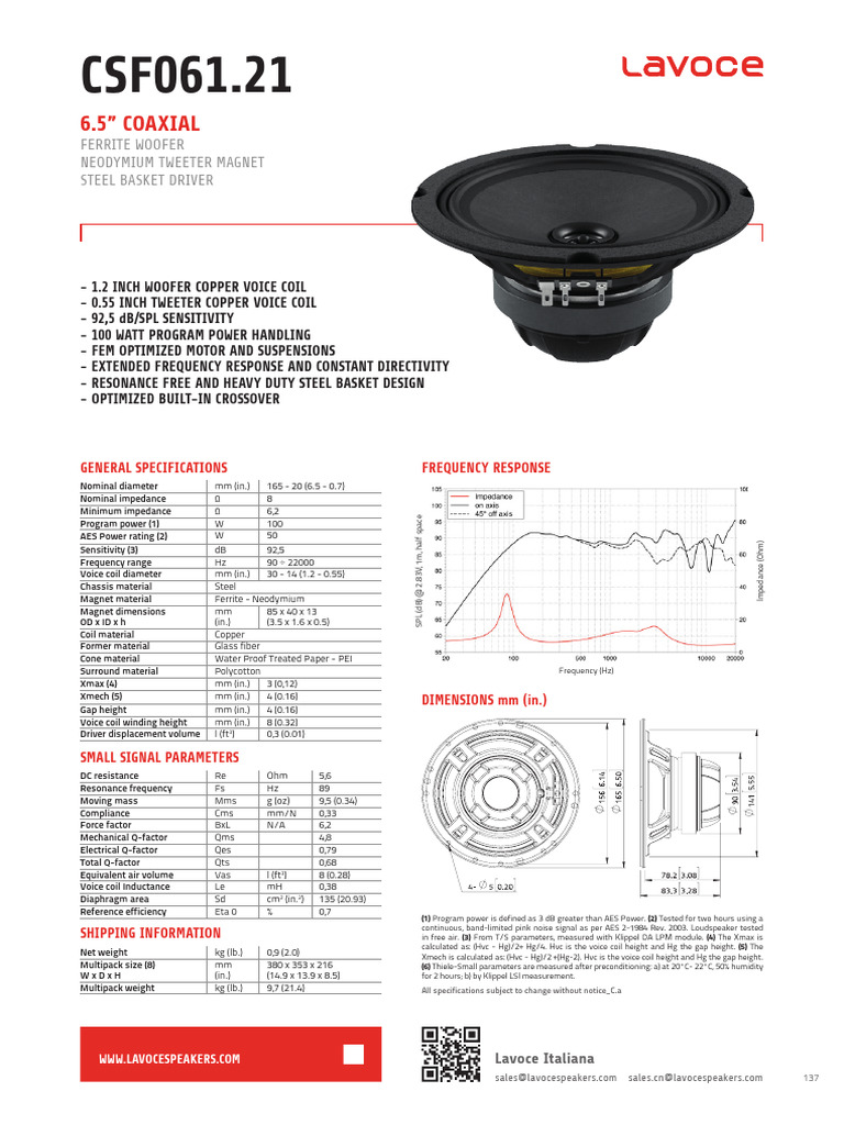293 792 Lavoce csf061.21 Spec Sheet | PDF | Inductor | Telecommunications Engineering