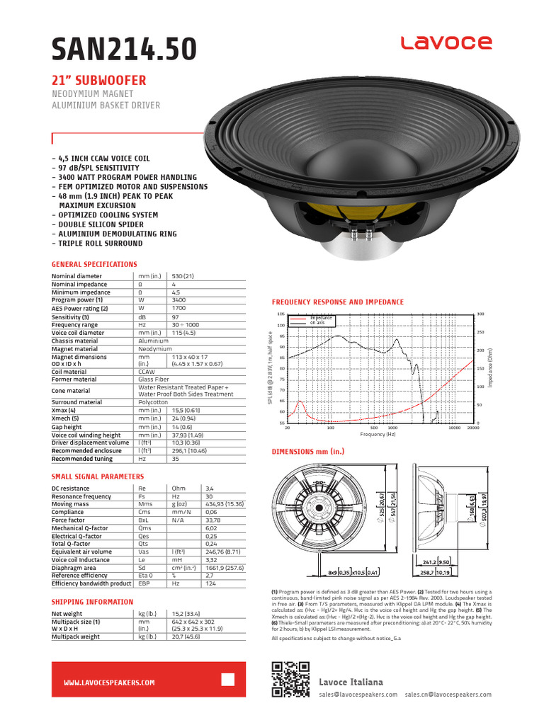 293 818 Lavoce San214.50 Spec Sheet | PDF | Acoustics | Telecommunications Engineering