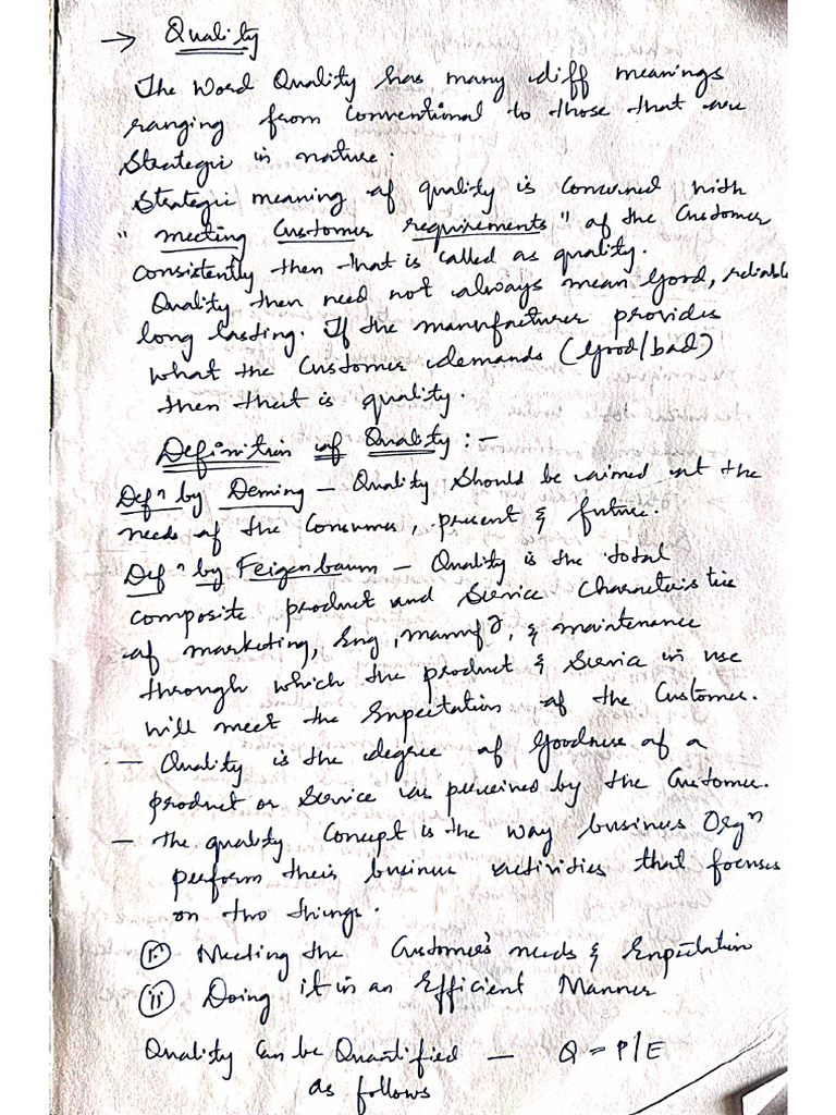 TQM Unit 1 Handwritten Notes | PDF