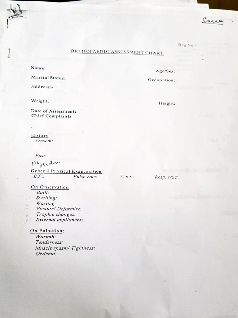 Orthopaedic Assessment Chart Template | PDF