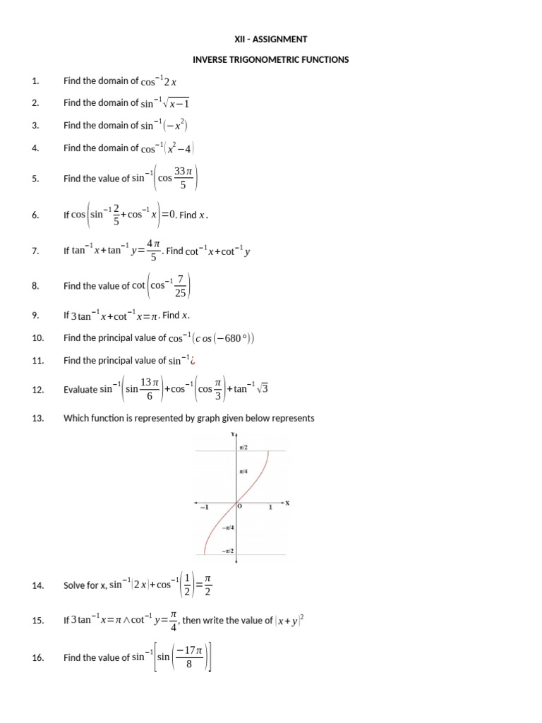 Assignment Inverse Trigo | PDF | Trigonometric Functions | Mathematical ...