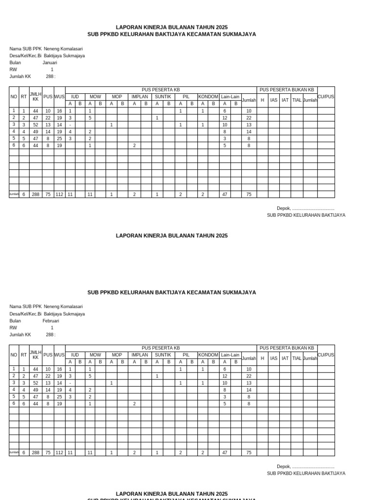 Laporan Kinerja Bulanan Ppkbd 2025 (8) | PDF
