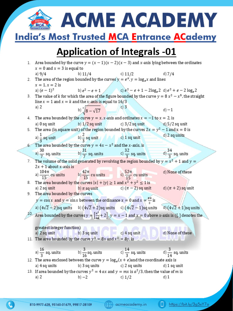 Application of Integrals - 01 | PDF | Area | Differential Geometry
