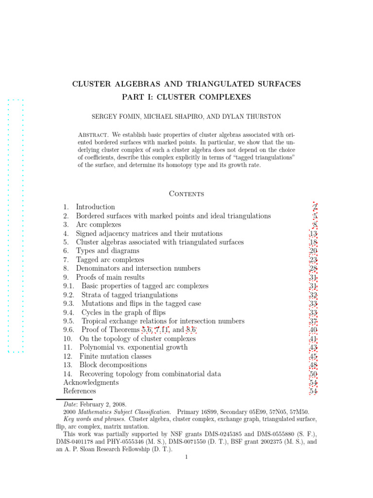 Cluster Algebras and Triangulated Surfaces 1 | PDF | Curve | Matrix ...