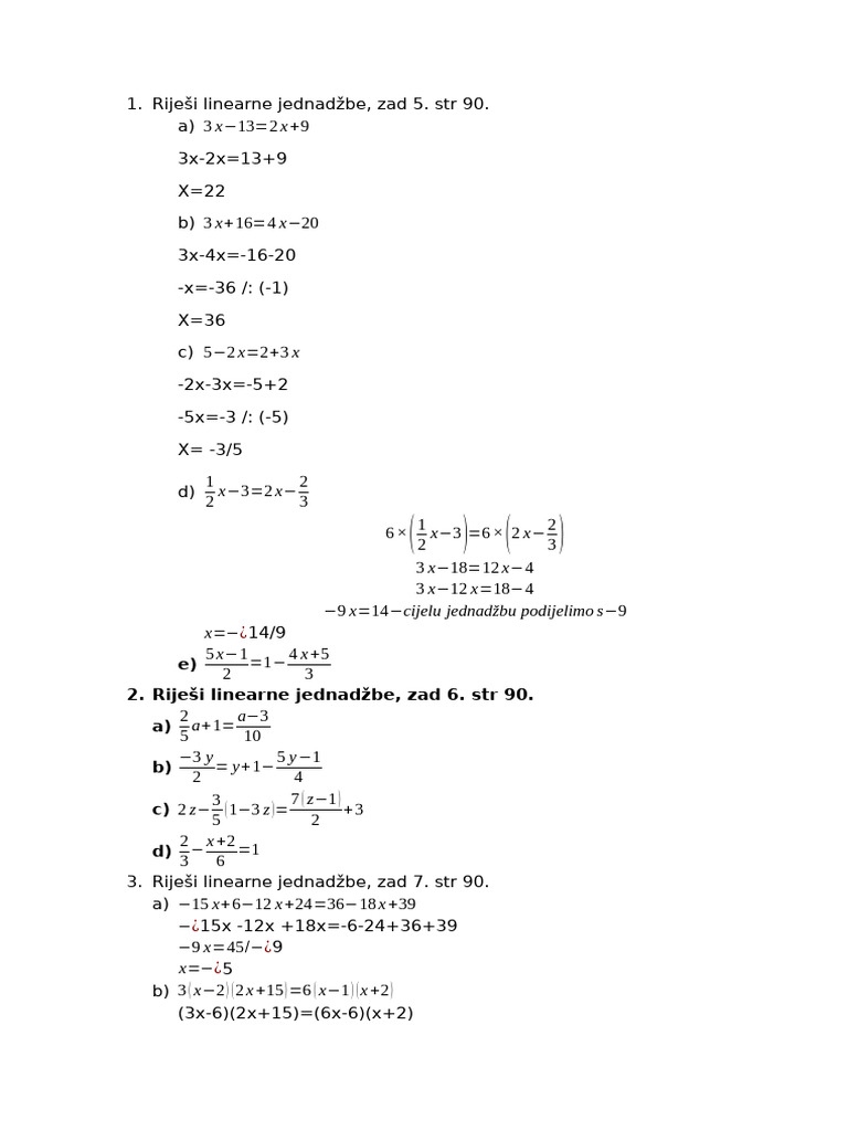 Linearne Jednadžbe | PDF