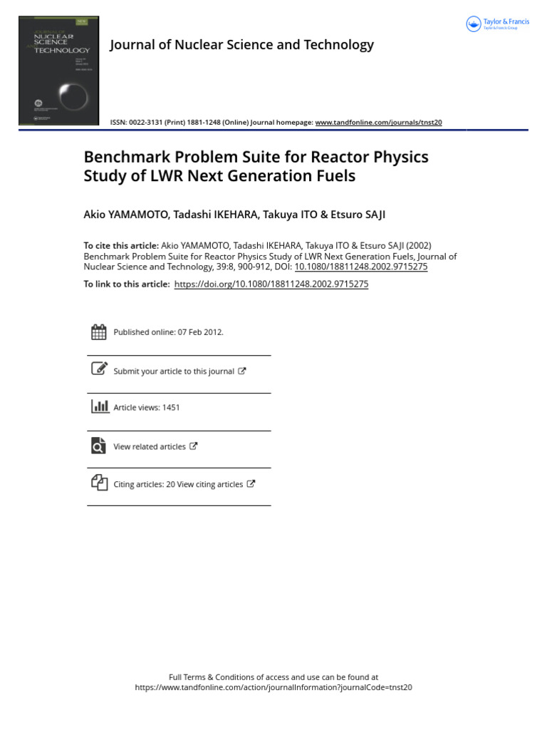 Benchmark Problem Suite For Reactor Physics Study of LWR Next ...