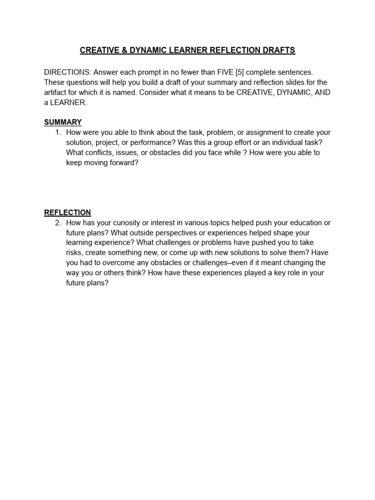 Creative & Dynamic Learner - Reflection Questions-2 | PDF