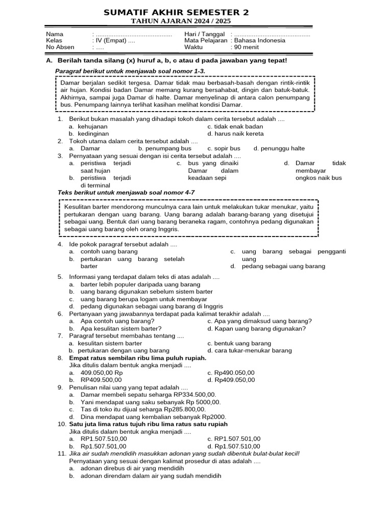 741769637 Soal SAS B Indo Kelas 4 | PDF