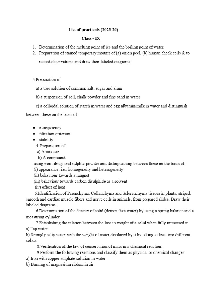 List of Practicals IX (2025-26) | PDF