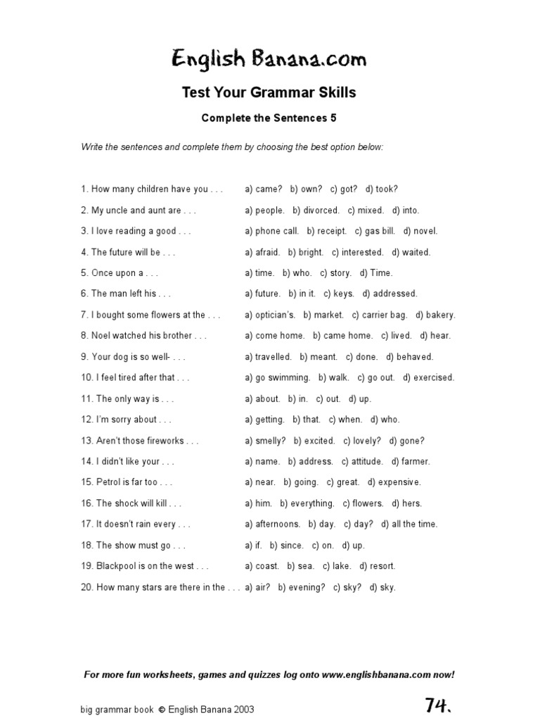 Grammar Skills Worksheet: Complete Sentences | PDF | Home & Garden