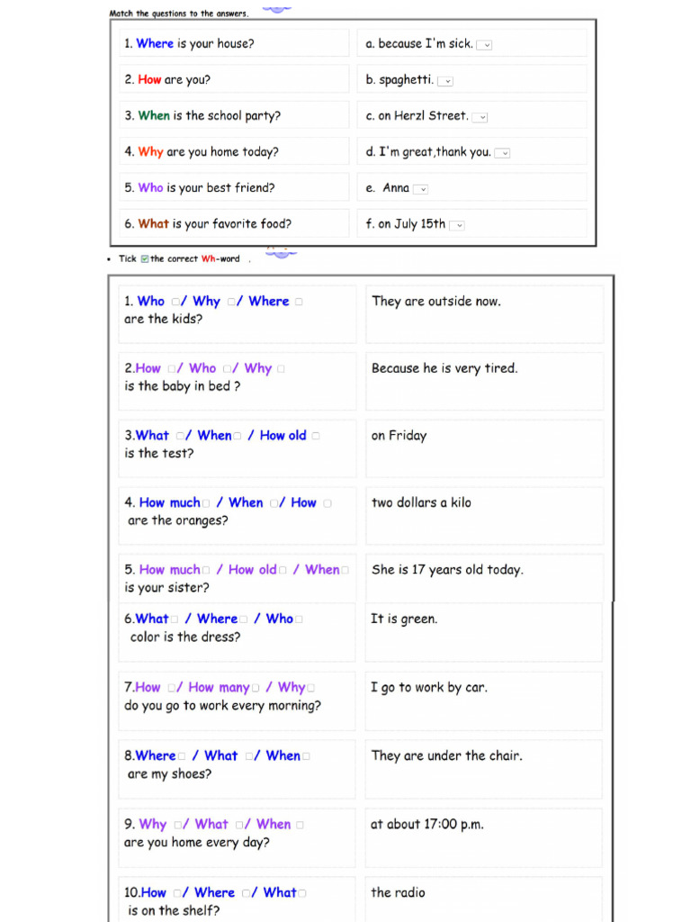 Wh Question Homework | PDF
