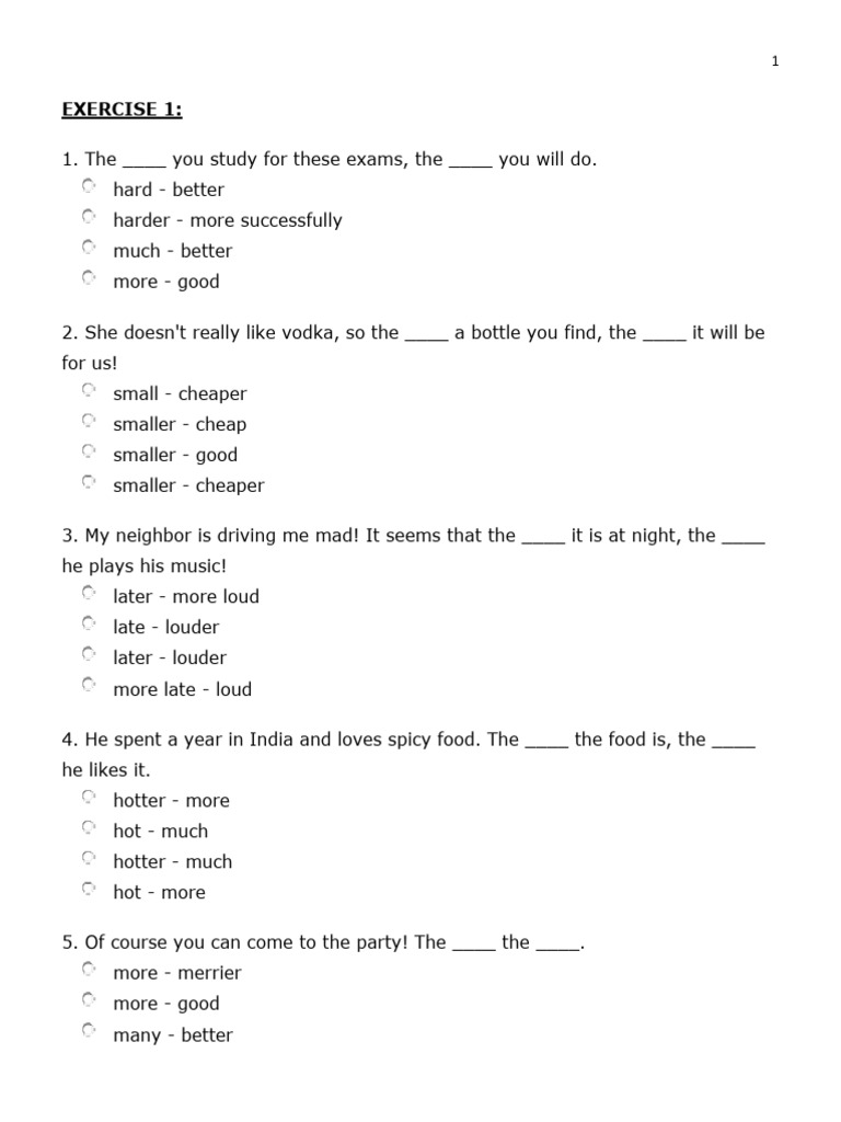 Double Comparison Exercise (Official) | PDF