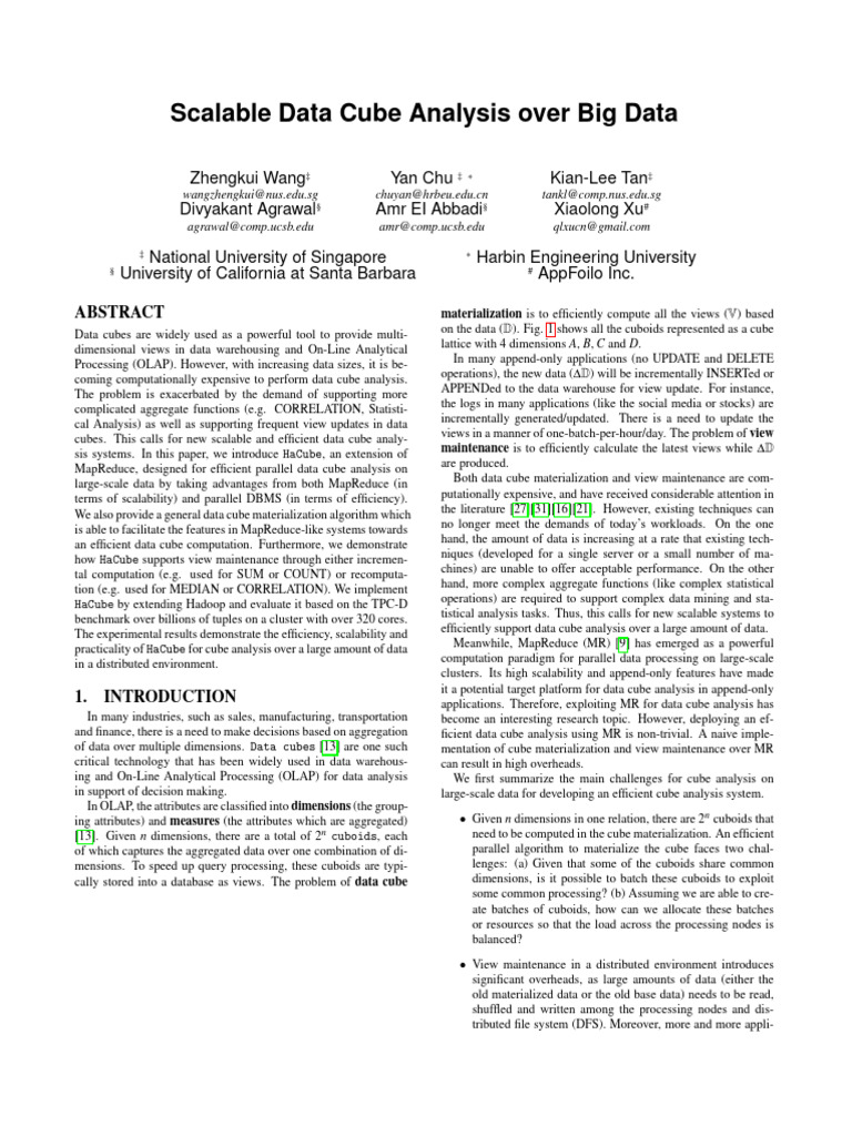 Scalable Data Cube Analysis Over Big Data Pdf Computing Information Technology Management