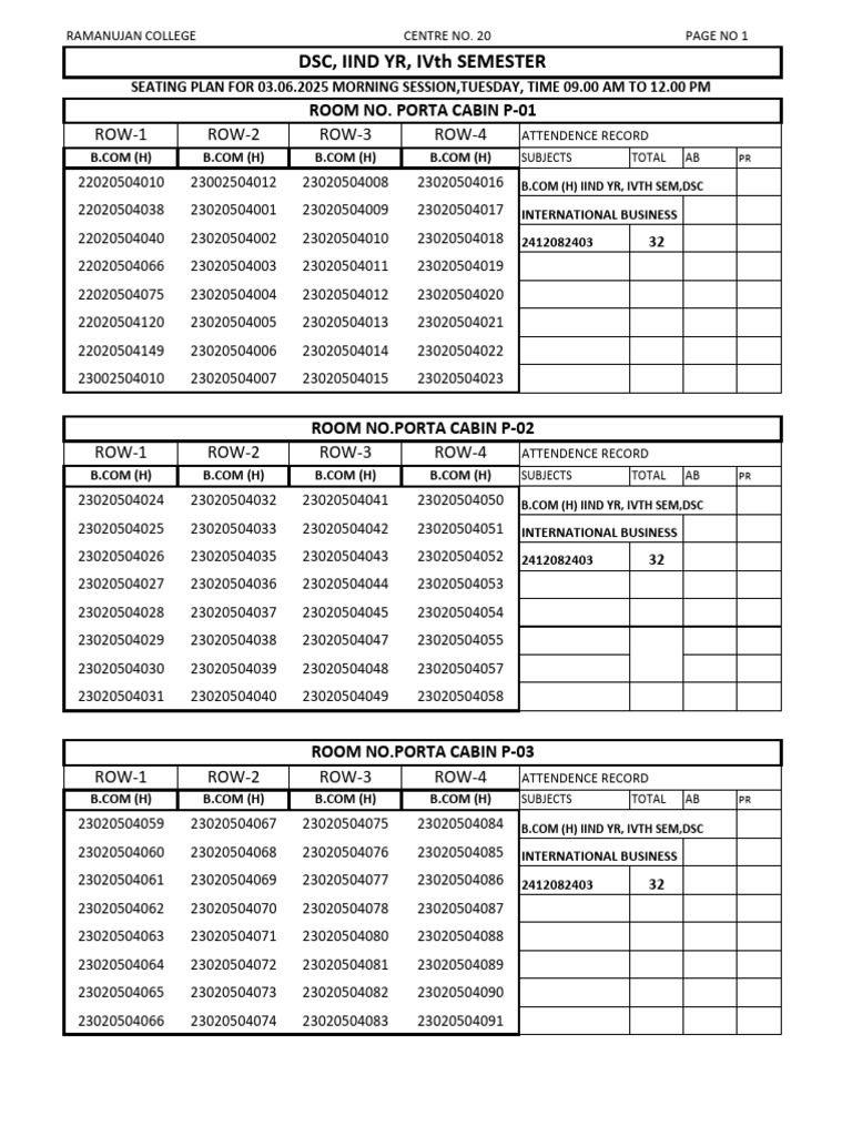 03.06.2025 Morning Seating Plan | PDF