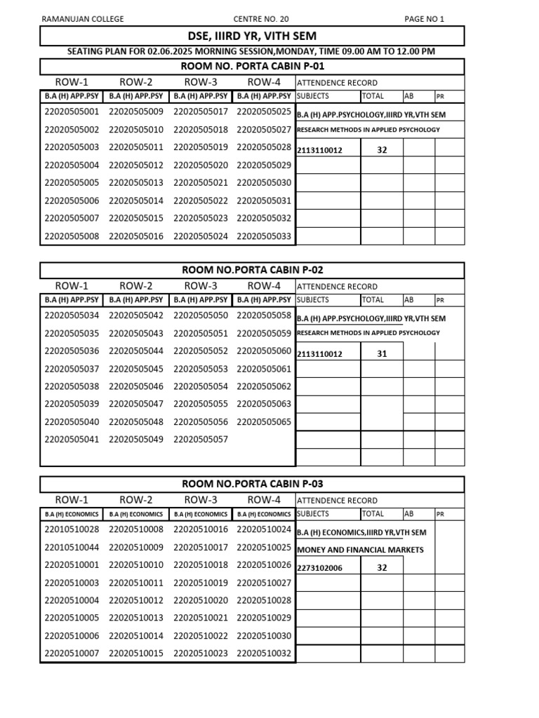 02.06.2025 Morning Seating Plan | PDF | Liberal Arts Education