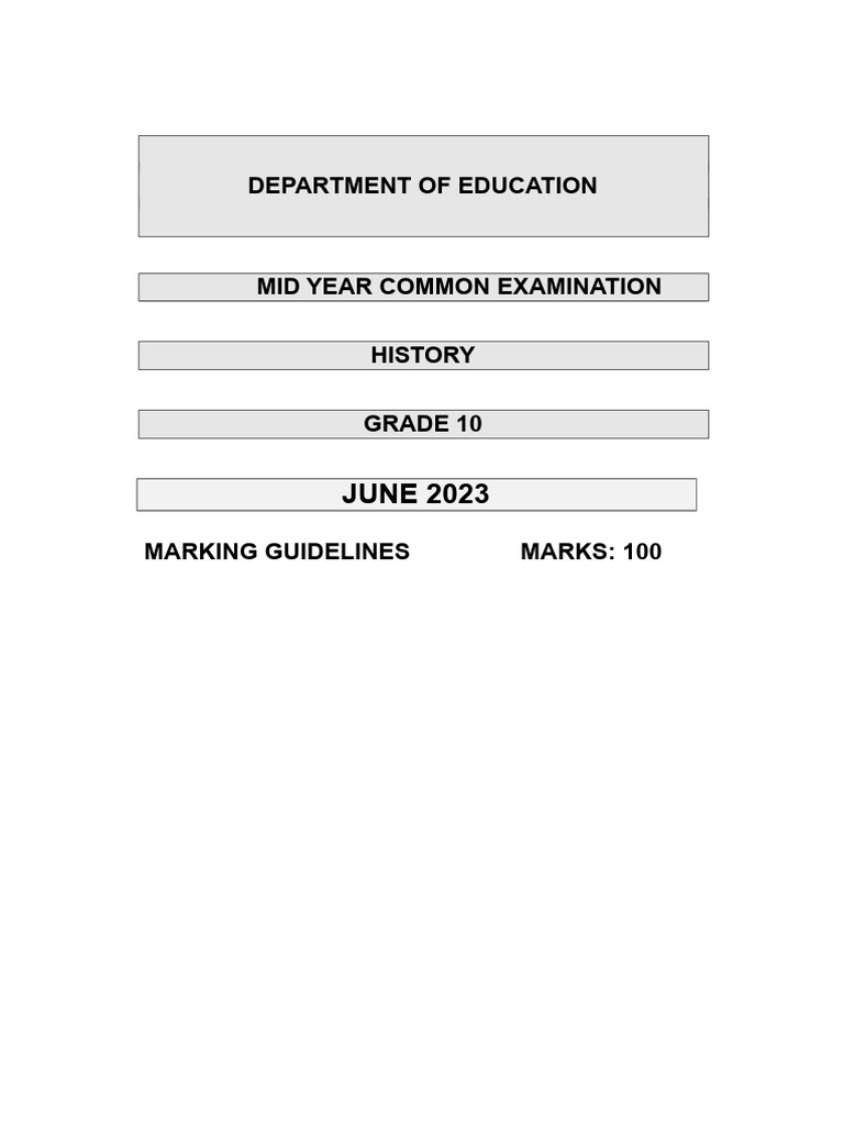 Grade 10 History Exam Marking Guide | PDF