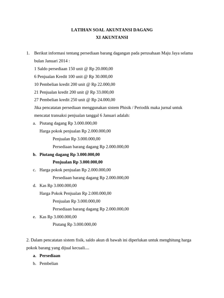 Latihan Soal Akuntansi Dagang (Periodik) PG | PDF