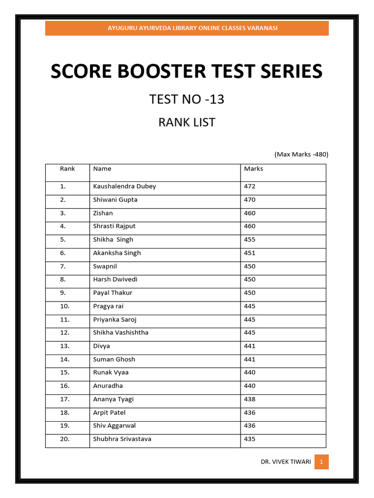 Score Booster Test Series Test No 13 | PDF