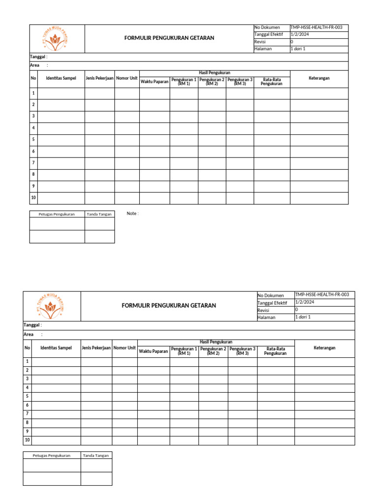 Form Pengukuran Getaran | PDF