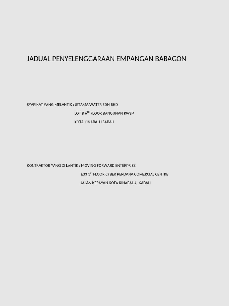 Jadual Kerja Dan Method Babagon | PDF