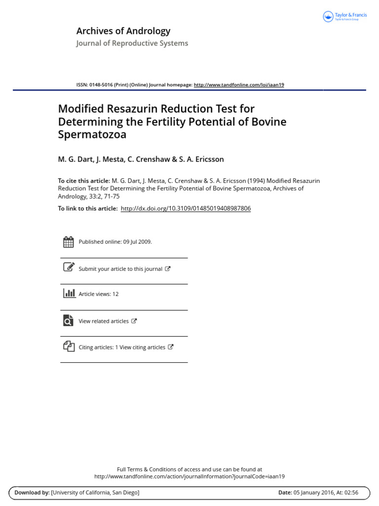 Modified Resazurin Reduction Test For | PDF | Fertility | Semen