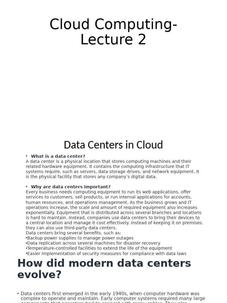 Cloud Computing Lecture2 | PDF | Data Center | Cloud Computing