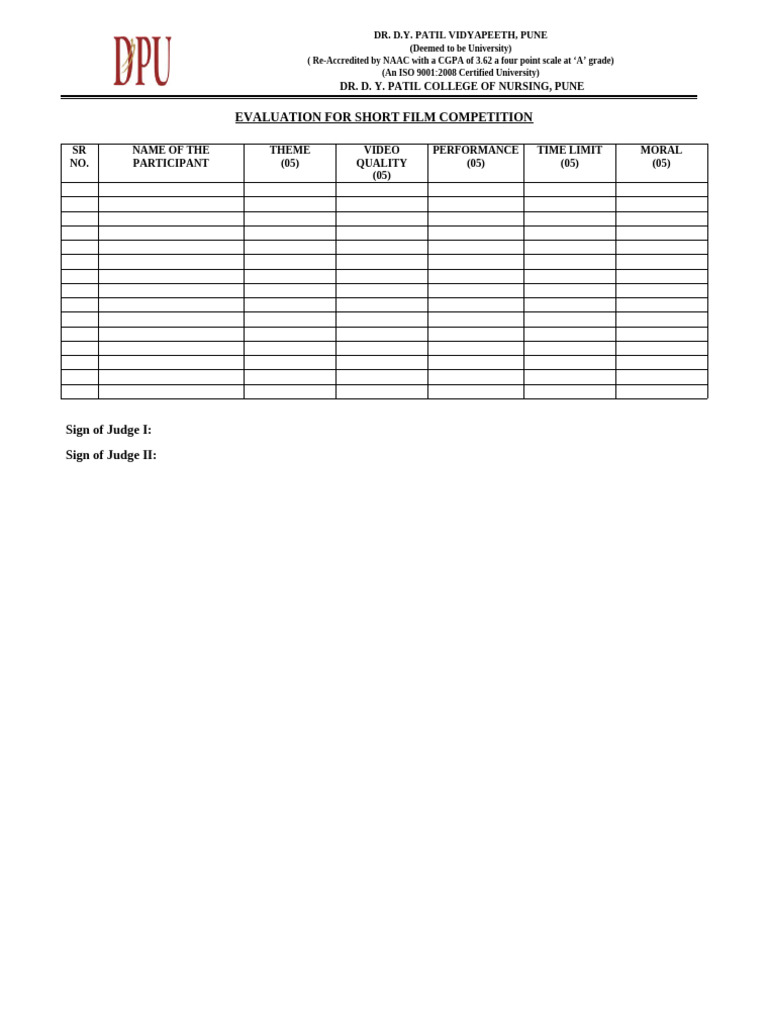 Short Film Competition Evaluation Criteria | PDF