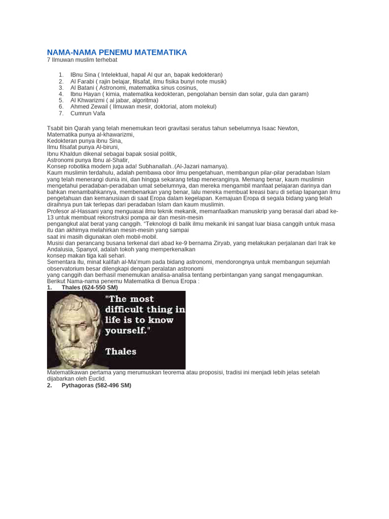Penemu-Penemu Matematika Terkenal | PDF