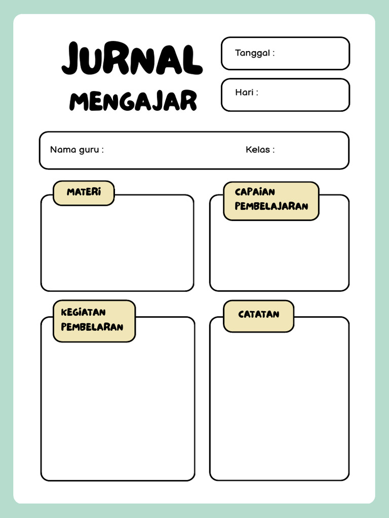 Jurnal Mengajar Lembar Kerja Hijau Dan Putih Gaya Ilustratif | PDF