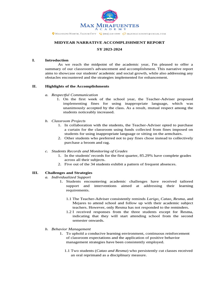 Narrative Accomplishment Report | PDF | Social Psychology | Behavioural ...