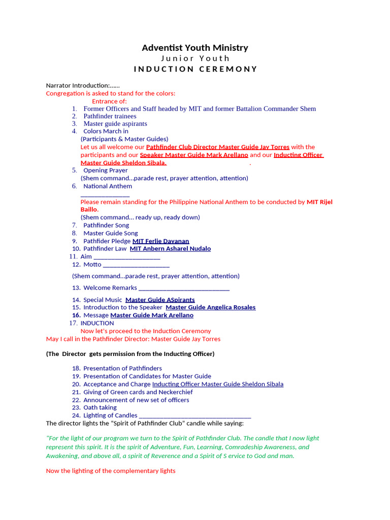 Adventist Youth Induction Ceremony Guide | PDF | Jesus | Religious ...