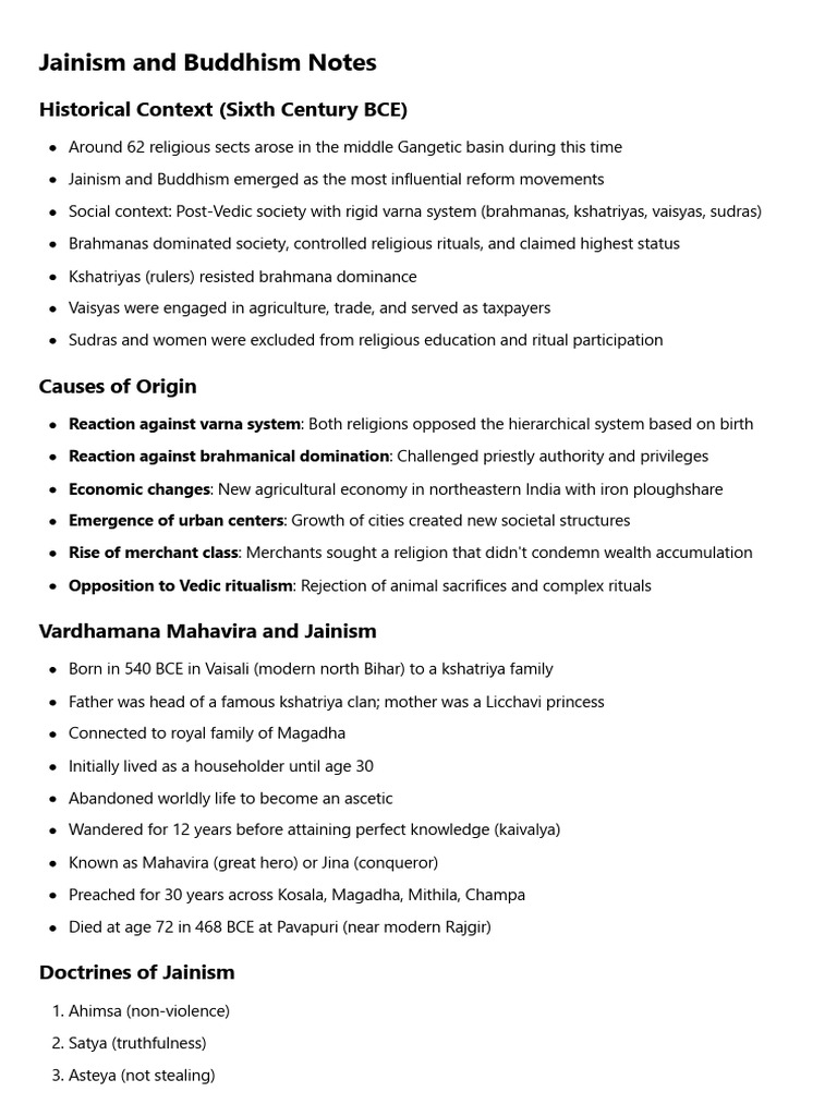 Notes On Jainism and Buddhism | PDF | Indian Religions | Indian Philosophy