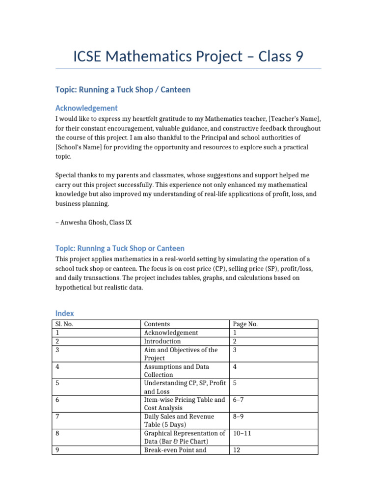 ICSE Math Project Tuck Shop-3 | PDF | Mathematics | Data