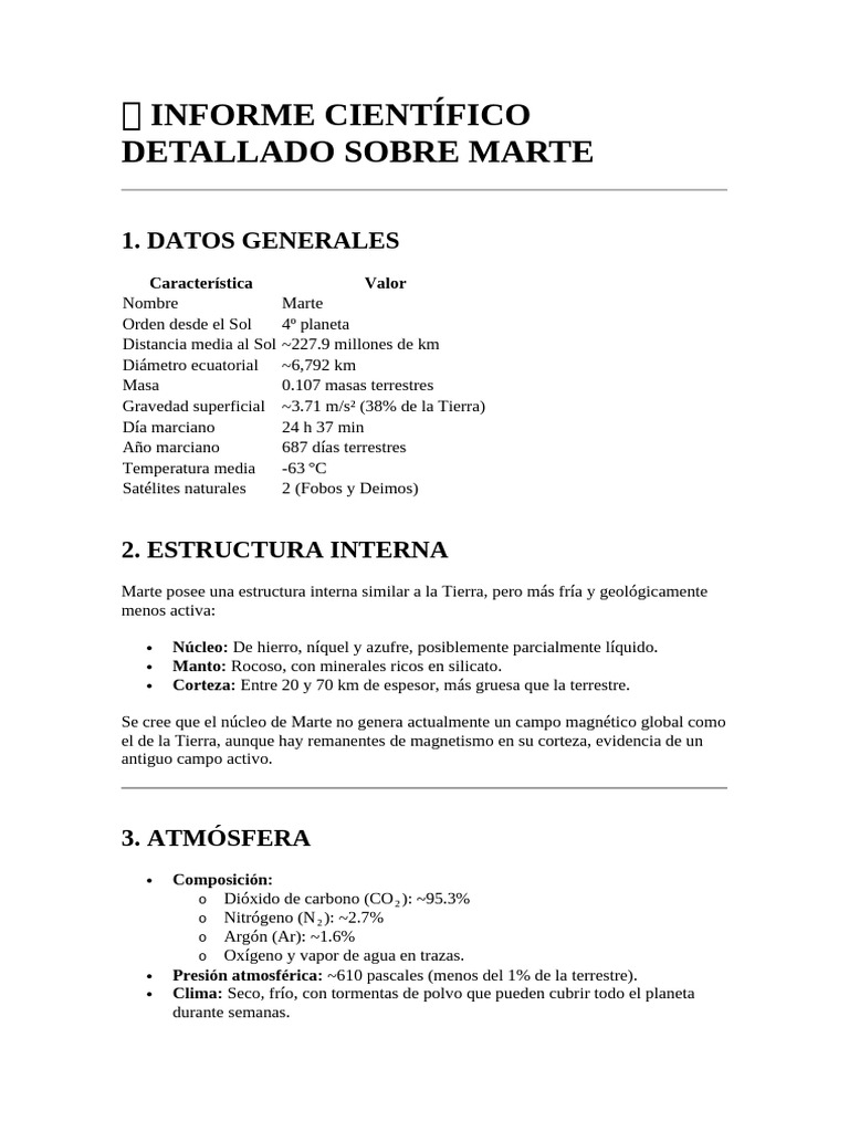 ? Informe Científico Detallado Sobre Marte | PDF | Marte | Tierra