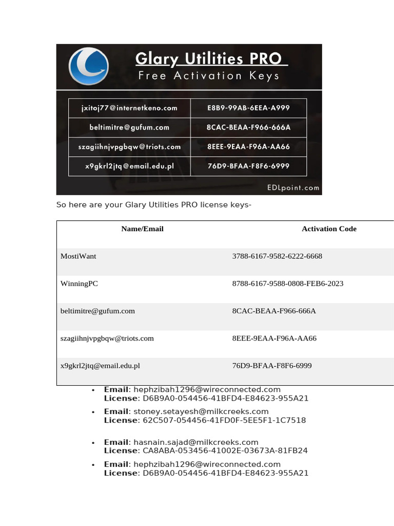 So Here Are Your Glary Utilities PRO License Keys | PDF