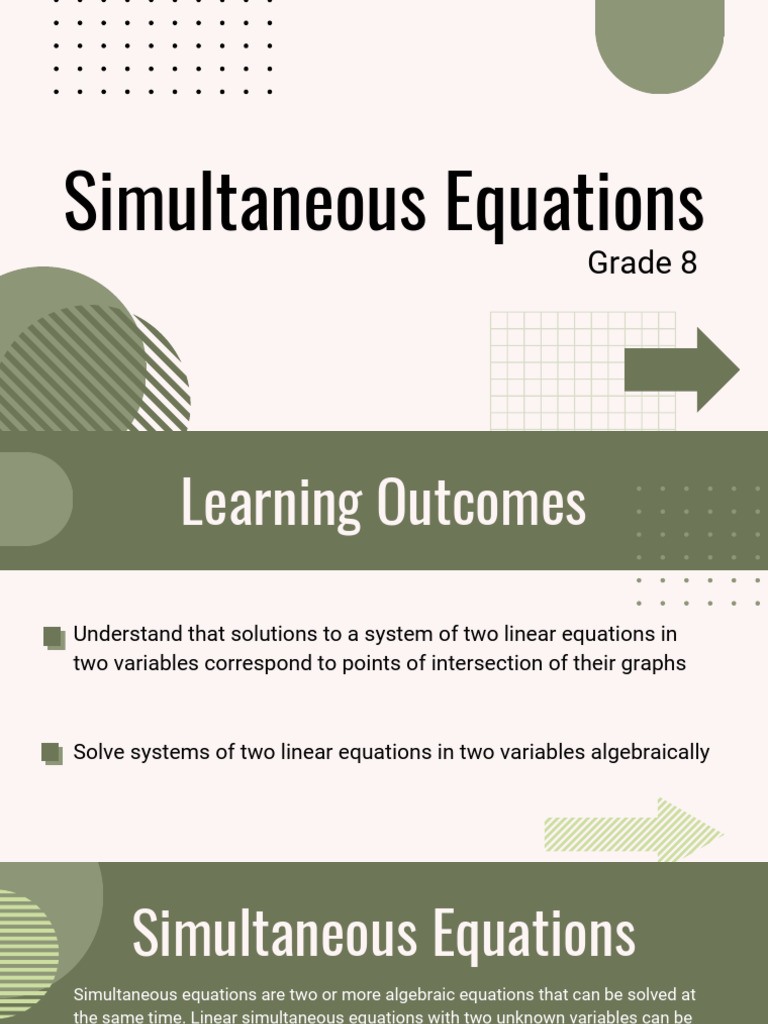 Simultaneous Equations Education Presentation in Green and Cream ...
