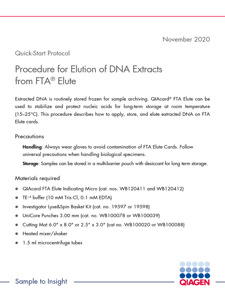 HB-2724-001_LL_FTA_Elute_DNA_Elution_1120_WW | PDF | Polymerase Chain ...