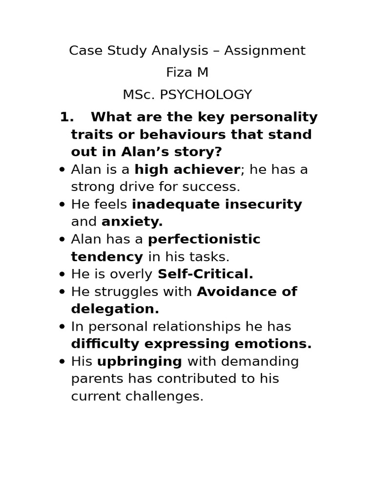 Case Study Analysis - Assignment | PDF | Perfectionism (Psychology) | Anxiety