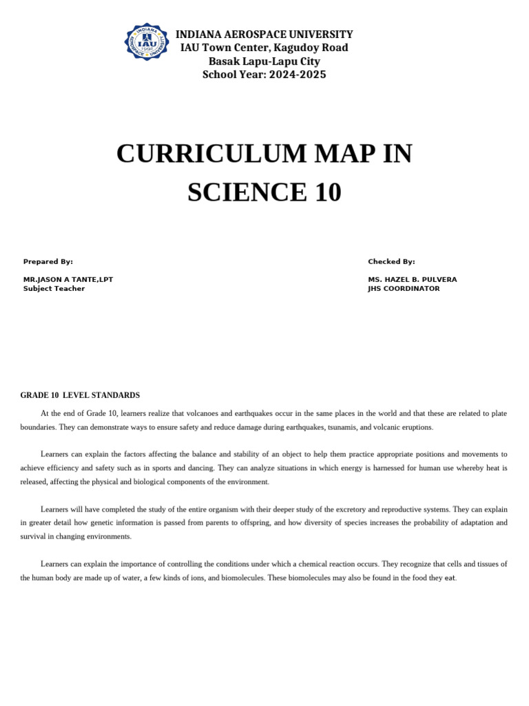 Science 10 (Curriculum Map - 2024-2025) | PDF | Volcano | Plate Tectonics