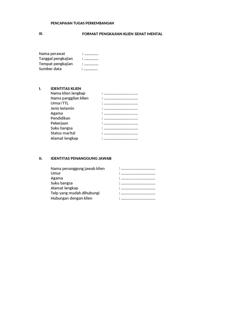 Format Pengkajian Klien Sehat Mental | PDF